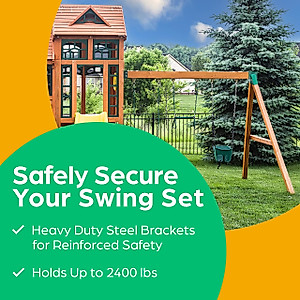 Jungle Gym Kingdom 2 Pack Swing Set Brackets – Premium, Heavy Duty, Steel A-Frame Bracket w/ Hardware - Includes Wood Screws & Washers