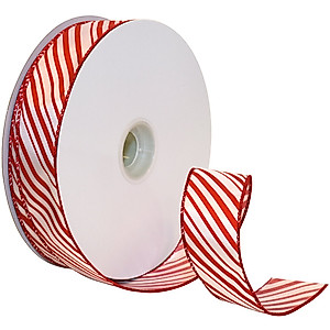 Morex Ribbon Peppermint Stripe Wired Ribbon, 1-1/2-Inch by 50-Yard Spool, Red/White