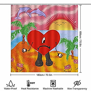 Bad Cute Bunny 4 PC Bathroom Shower Curtain Sets, with Non-Slip Rugs, Toilet Lid Cover and Bath Mat, Durable and Waterproof Bathroom Complete Set Decor Accessory 71" X 71"