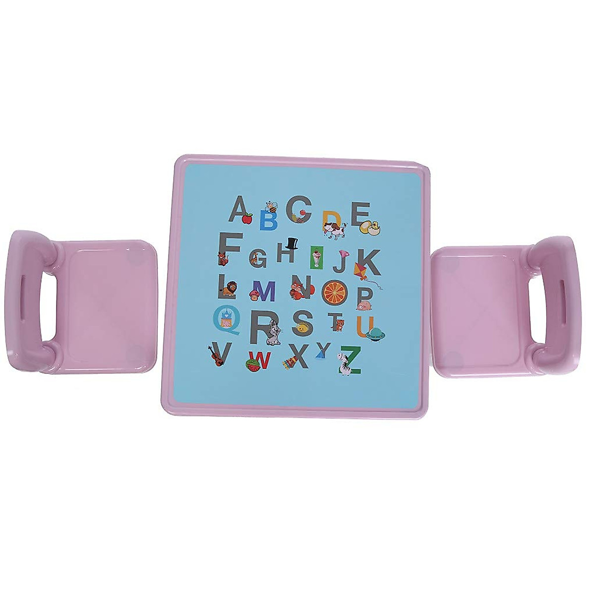 Toxz Plastic Kids Table and 2 Chairs Set,for Boys0 or Girls Toddler,with English Alphabet Table,Curved Table Corner,Safety Environmentally Friendly Material(Ship from US!)