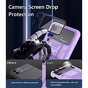 Viaotaily Armor Case for Samsung Galaxy Z Flip 4, Built-in Lens Camera Protector & Hinge Protection, Shockproof Heavy Duty Full-Body Rugged Protective Case for Samsung Galaxy Z Flip 4 5G 2022 (Purple)