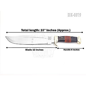 SHINY CRAFTS | Handmade Forged Crocodile Dundee, Fixed Blade, Full Tang Bowie, Hunting, Camping Knife,Knife with Leather Sheath