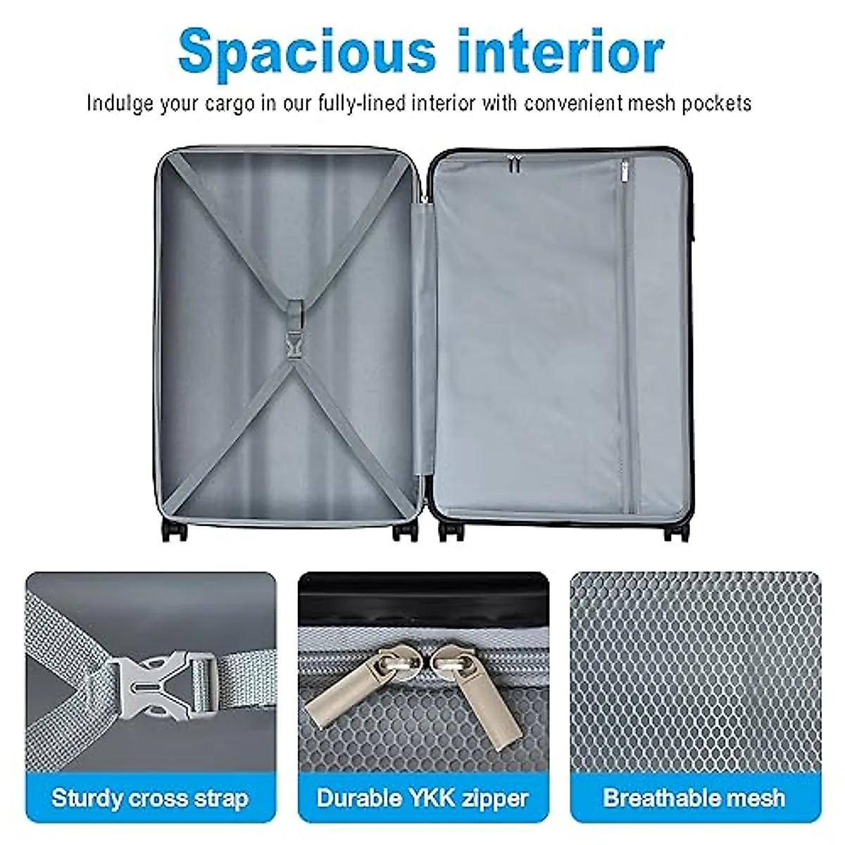 KEYTANG Explorer Light Weight Luggage Hardside Expandable Luggage Spinner Wheels Luggage Suitcase W/TSA Lock 3-Piece Luggage Set, Include 20" Carry on Luggage Suitecase (20in/24in/28in), Grey