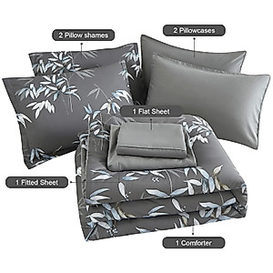 LXWORX Comforter Set King Size - 7 Pieces Bed in a Bag, Bedding Set, Soft Lightweight Grey Comforter Sets with Sheets and Pillows (Grey,King)