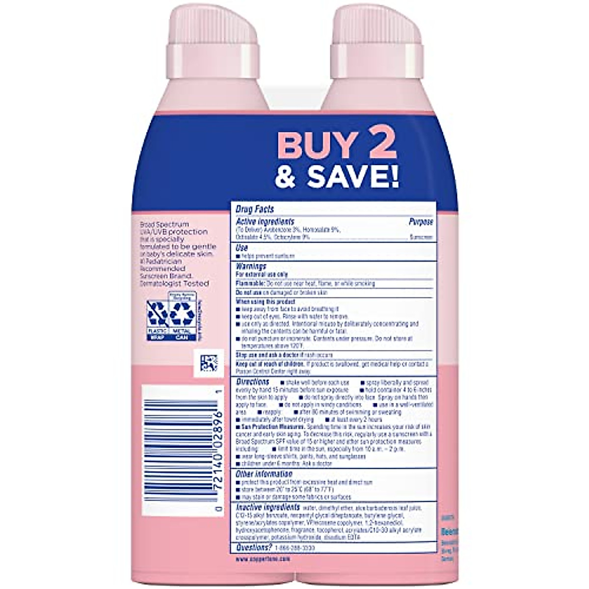 Coppertone WaterBabies Sunscreen Spray, SPF 50 Baby Sunscreen, Spray On Sunscreen, 6 Oz, 2 Pack