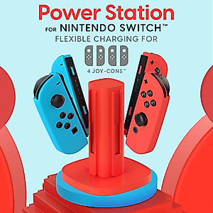 Talkworks Joy Con Charging Dock for Nintendo Switch - Docking Station Charges Up to 4 Joy-Con Controllers Simultaneously (Controllers Not Included) - Red - Nintendo Switch