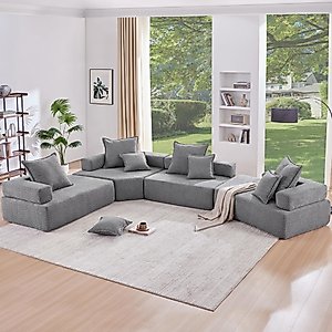Merax 6-8 Seat Oversized Modular Sectional Sofa with Comfy Throw Pillows Luxury Boucle Floor Couch for Living Room, Apartment, Spacious Foam-Filled, Free Combination, No Assembly Required, Gray