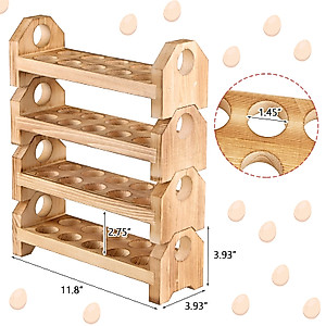 Wooden Egg Holder Countertop, 4 Egg Storage Trays Stackable for 40 Fresh Eggs, Egg Tray Organizer Rustic Kitchen Decoration, Egg Container Rack for Kitchen Organization