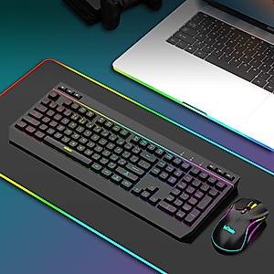 RedThunder K20 Wireless Keyboard and Mouse Combo, Full Size Anti-Ghosting Keyboard with Multimedia Keys + 7D 4800DPI Optical Mice, Rechargeable RGB Gaming/Office Set for PC Laptop Mac Xbox (Black)