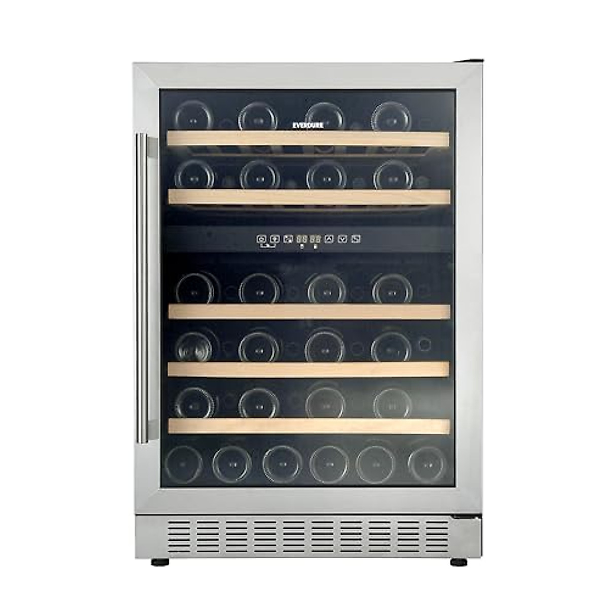 Everdure 46 Bottle Luxury Wine Cooler & Beverage Refrigerator, Built in or Free-Standing, Dual Zone, Stainless Steel with Reversible Glass Door, Beech Wood Shelves and LED Display Touchpad
