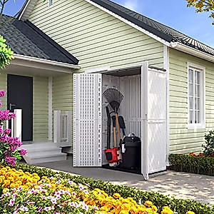 ADDOK Outdoor Storage Cabinet Waterproof,Outdoor Storage Sheds with Floor, Double-Layer Storage Shed for Patios/Generator/Long-Handled Tools (Off-White/52 Cu.Ft)