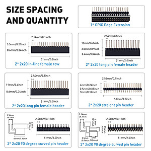 GeeekPi 2x20 40 Pin Stacking Female Header Kit for Raspberry Pi 4B/3B+/3B/2B/B+/A+/Zero/Zero W(2)/Jetson Nano/Tinker Board(7 Specifications)(13Pcs in Total)