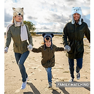 DolliBu Bears and Dogs Animal Plush Hat Set of 4 – Super Soft Black Bear, Wolf, Grizzly, Husky Warm Hats with Ear Flaps, Cute Stuffed Animals Toy Hats, Cozy Fleece Winter Hat for All Ages - 1 Size