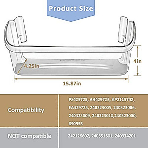 240323002 Refrigerator Door Bin Shelf Compatible with Frigidaire or Electrolux, Bottom 2 Shelves on Refrigerator Side, Single Unit, Clear, Replaces PS429725, AP2115742, AH429725，