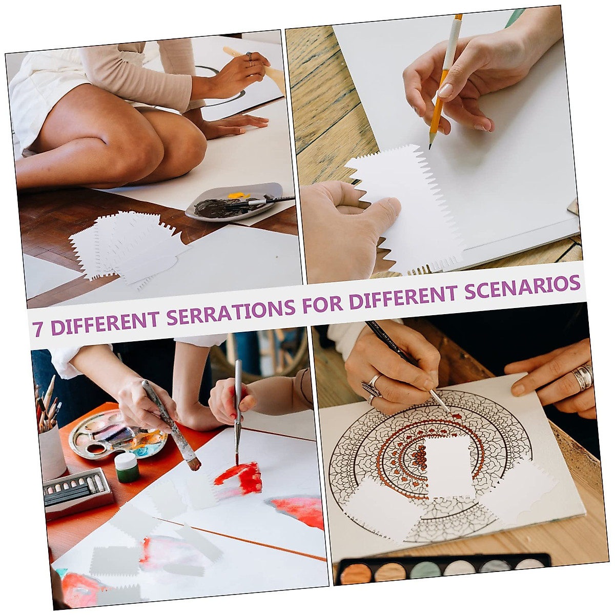 CORHAD 7Pcs Acrylic Painting Scrapers Diy Wave Design Art Scraper Tools for Creative Painting Techniques and Artistic Projects