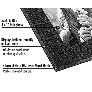 Americanflat 8x10 Picture Frame with Polished, Crystal Clear Glass - Hampton Collection - Distressed Wood Picture Frames for Tabletop and Wall Display - Charcoal Black
