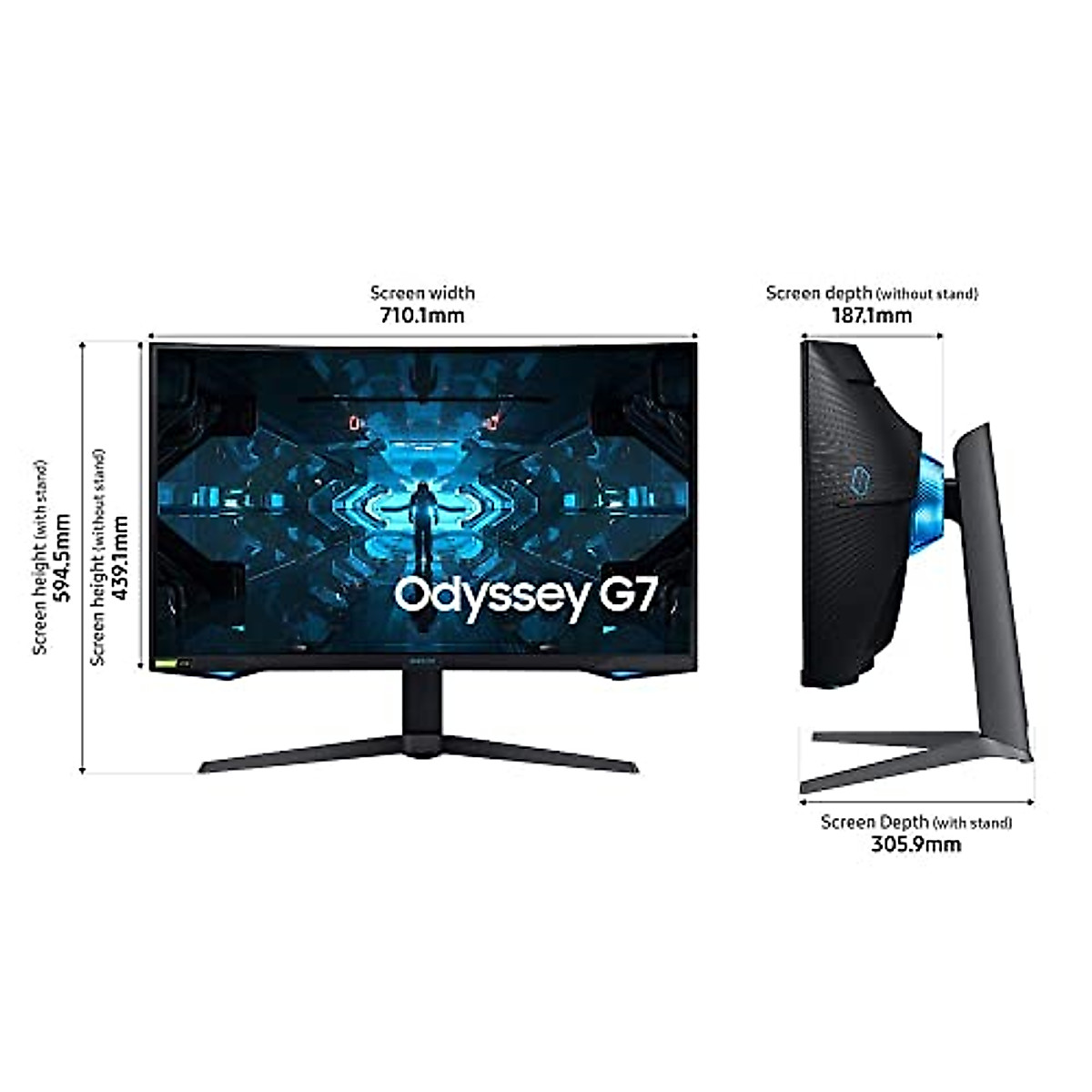SAMSUNG 32” Odyssey G7 Series WQHD (2560x1440) Curved Gaming Monitor, 240Hz, 1ms, HDMI, G-Sync, FreeSync Premium Pro, LC32G75TQSNXZA