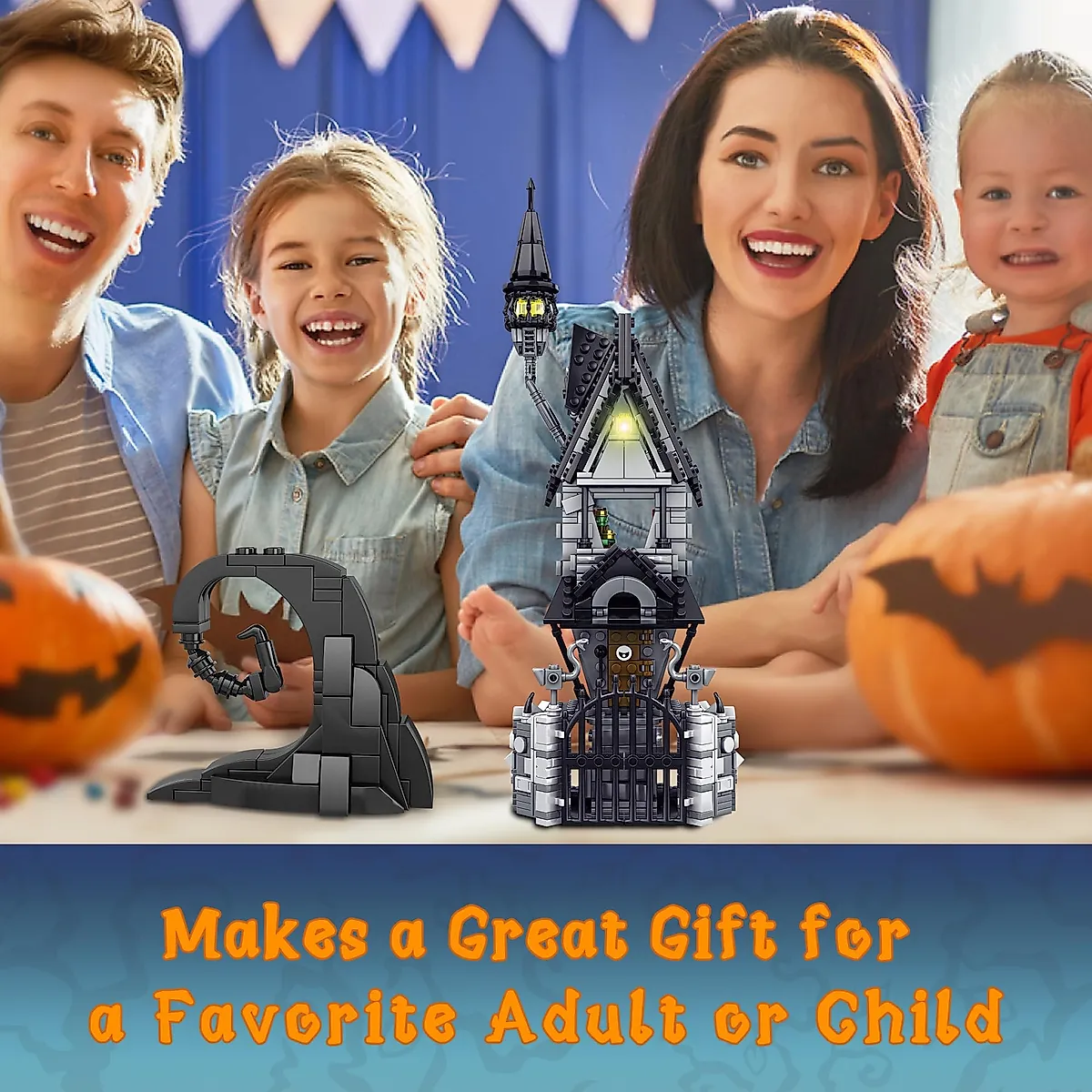 PleySyncz Halloween Haunted Mansion House Building Kit, Before Christmas Building Blocks Set with Glowing Lighting, for Fans and Kids (766pcs)