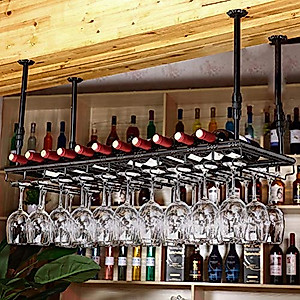 Retro Wine Rack Upside Down Wine Glass Storage Display Shelf Wrought Iron Home Bar Office Decor J1111, PIBM, Black, 120x35cm