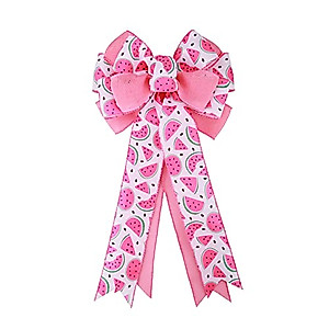 Meseey Large Watermelon Burlap Bow 20 x 10 Inch Red Pink and Green Summer Wreath Bows for Watermelon Themed Party, Birthday, Wedding, Party Decorations Supplies (Pink and Green)