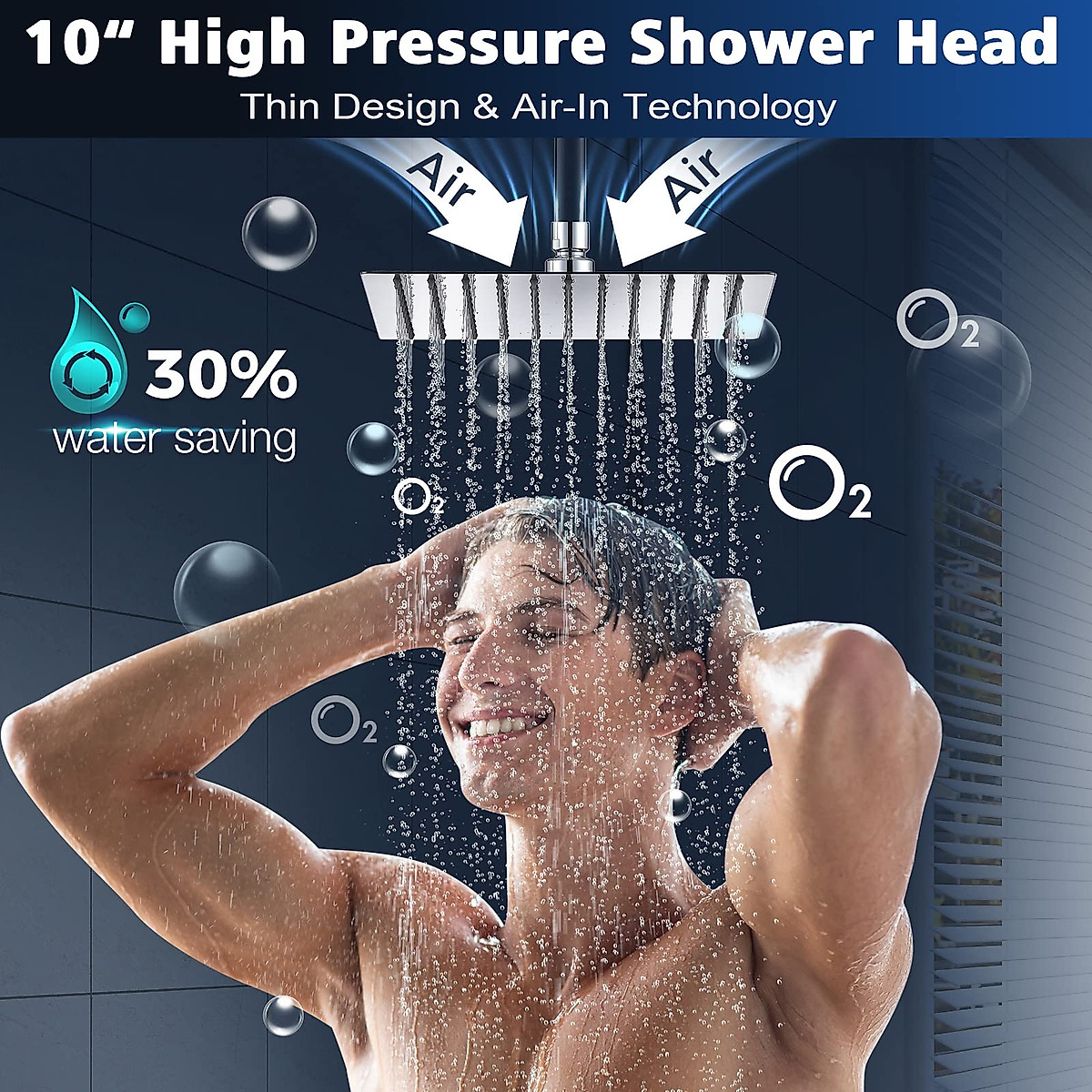 PDPBath All Metal Shower head with Handheld Combo, High Pressure 10" Rainfall Shower Head with Upgrade Adjustable Extension Arm, Shower Wand with 70" Extra Long Shower Hose, 3-Way Diverter-Chrome