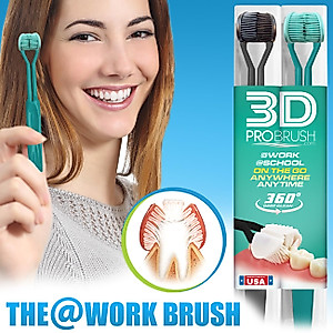 3D Pro Brush | 3-Sided Toothbrush | 3X Clean Two-Pack | 360 Gum Massage Triple Deep Clean Ultra Soft Replacement Heads Tongue Scraper Sustainable Sensory Gift Oral Health Care Travel Three Made in USA