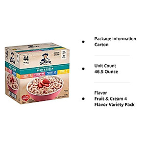 Quaker Instant Oatmeal Fruit & Cream Variety Pack,44 Count (Pack of 1)