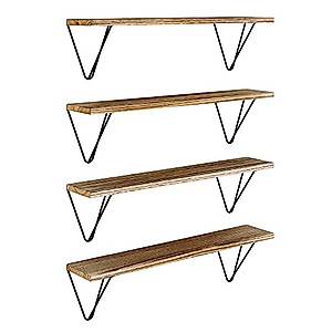 Wallniture Colmar Floating Shelves for Living Room Decor, 24" Bookshelf, Kitchen Organization and Storage Shelves for Bathroom Accessories, Bedroom Decor Wall Shelf Set of 4, Burnt