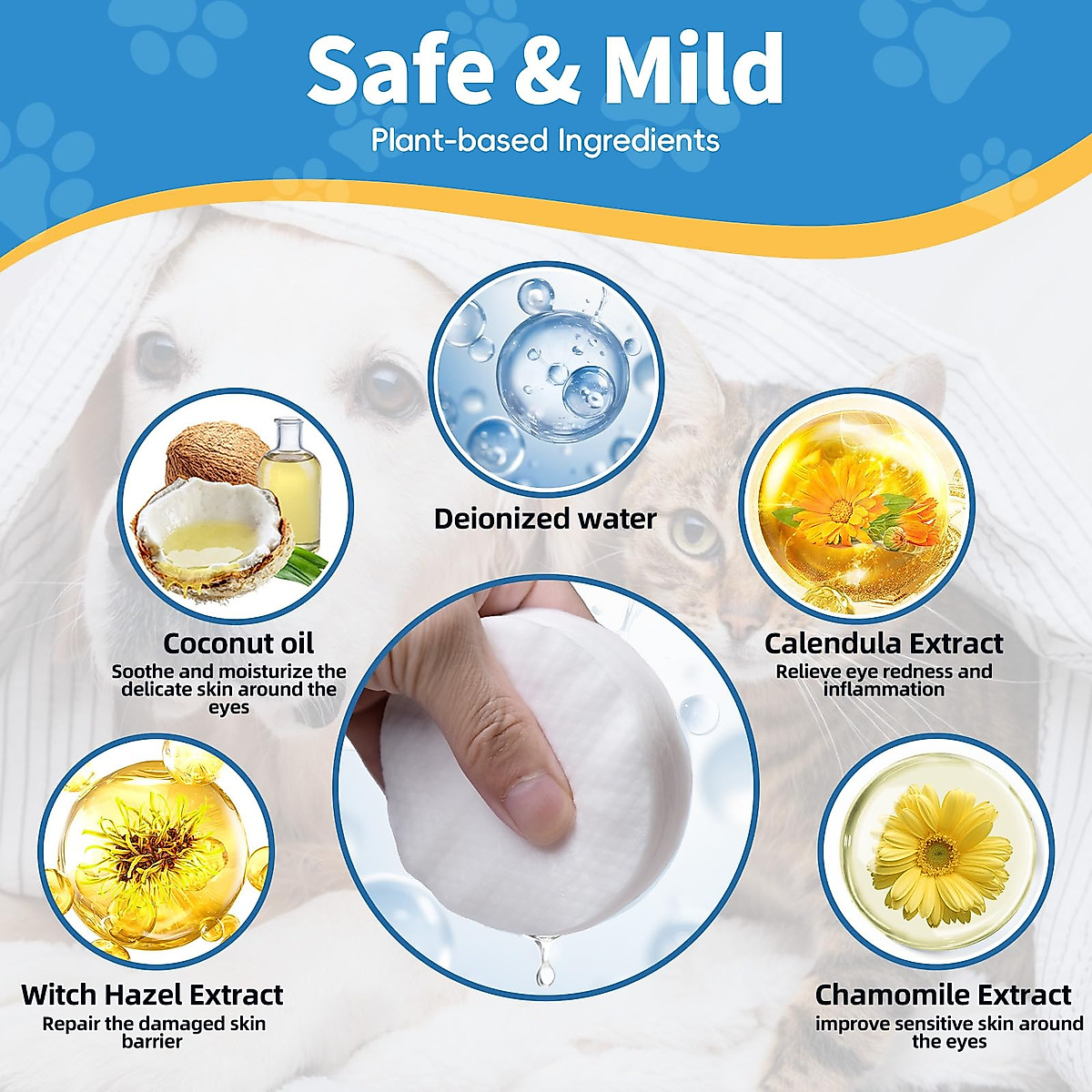 bycolili 2 Pack Eye Wipes for Dogs & Cats,Extra Large 240 Count Natural Tear Stain Eyes Wash Pads,Gently Remove Discharge,Debris,3.15" Coconut Oil Cleans Eyes,Face,Wrinkles