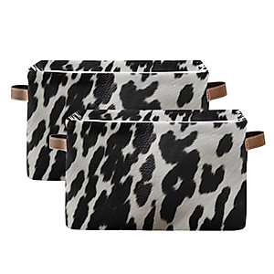 WELLDAY 1PCS Storage Basket Fuzzy Cow Texture Large Foldable Storage Bin Cube Collapsible Organizer