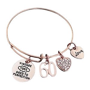 Infinity Collection 60th Birthday Gifts for Women, Rose Gold 60th Birthday 1965 Aged to Perfection Charm Bracelet, 60th Birthday Gift Ideas