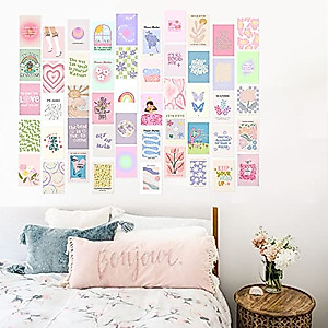 GENSTEUO 50pcs Danish Pastel Wall Collage Kit Aesthetic Pictures, Danish Pastel Room Decor Aesthetic, Cute Posters for Dorm Wall Decor, Aesthetic Wall Decor for Bedroom Teen Girl, Photo Collage Kit