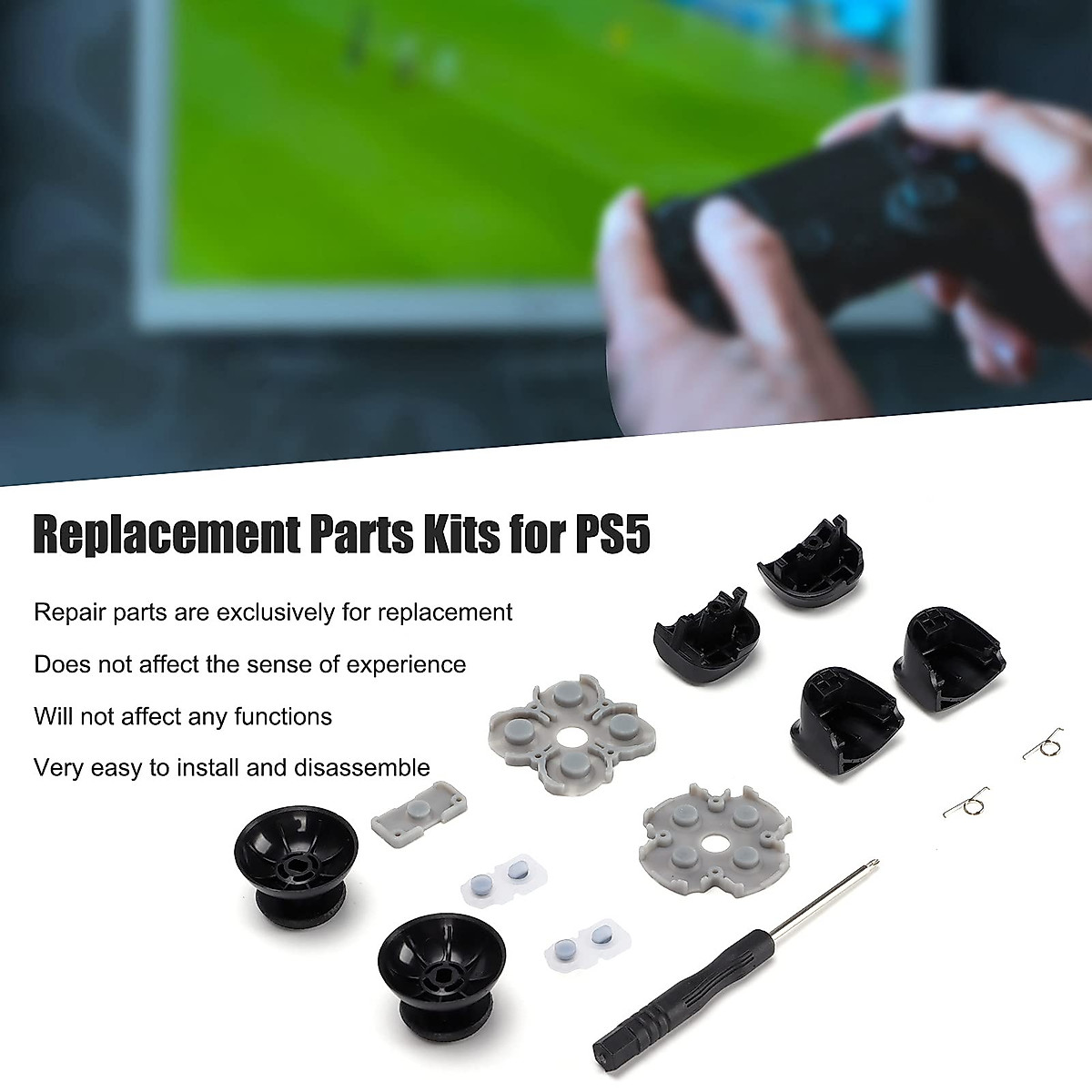PS5 Controller Replacement Parts Kit for PS5 Handle Conductive Rubber Pad Rocker + 3D Plastic Cap + L12 Replacement Buttons Set Repair Kit