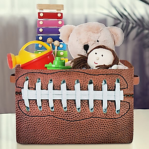 American Football Laces Storage Basket Cube Sport Ball Large Toys Storage Box Bin with Handle Collapsible Closet Shelf Cloth Organizer for Nursery Bedroom,15x11x9.5 in,1 Pack