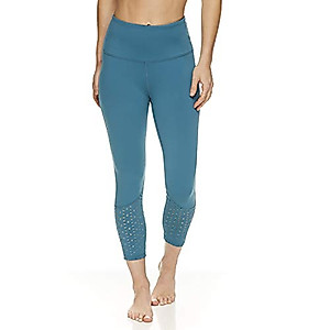 Gaiam Women's High Waisted Capri Yoga Pants - High Rise Compression Workout Leggings - Athletic Gym Tights - Colonial Blue, X-Large