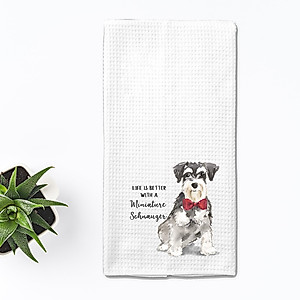 Watercolor Life is Better with a Miniature Schnauzer Microfiber Kitchen Tea Bar Towel Gift for Animal Dog Lover