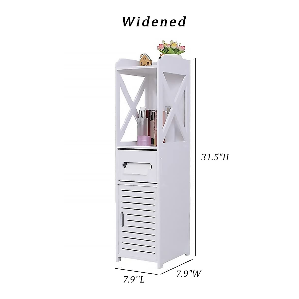 RUILOGOD Small Bathroom Storage Cabinet Doors and Shelves Narrow Bathroom Cabinet Slim Bathroom Organizer Cabinet Corner Shelf Toilet Paper Holder Stand Corner and Small Space (Widened) YSBG-01 White