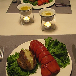 Treasure Gurus White Ceramic Dining Table Seafood Butter Warmer Dish Set Kitchen Tealight Candle Ramekin