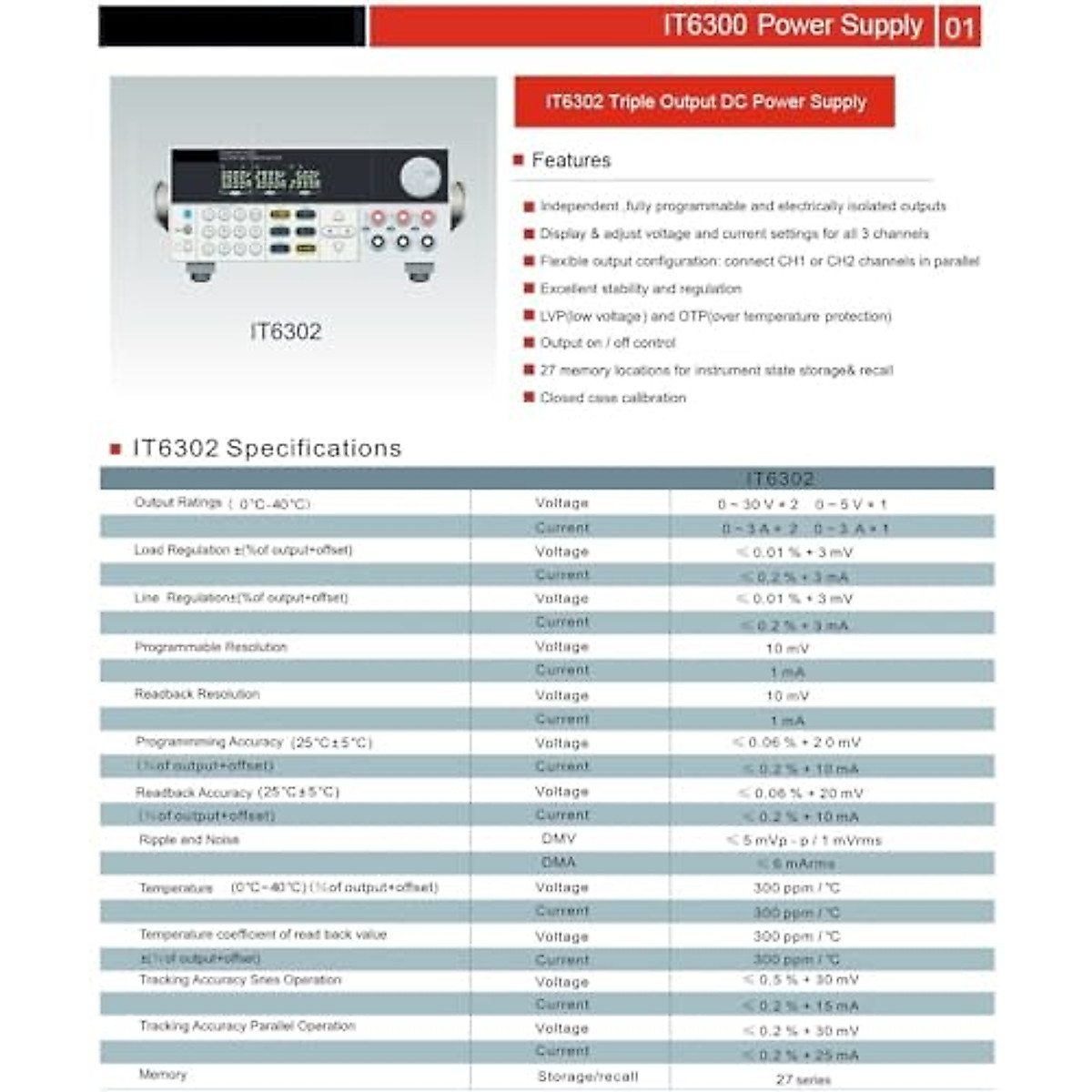 Programmable DC Power Supply, 3 Channel Triple, IT6333A 30V 6A 180W*2CH