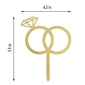 JIEEIN Diamond Ring Cake Topper, Mirror Gold Acrylic Cake Topper for Engagement/Wedding/Bridal Shower/Valentine Party Decoration