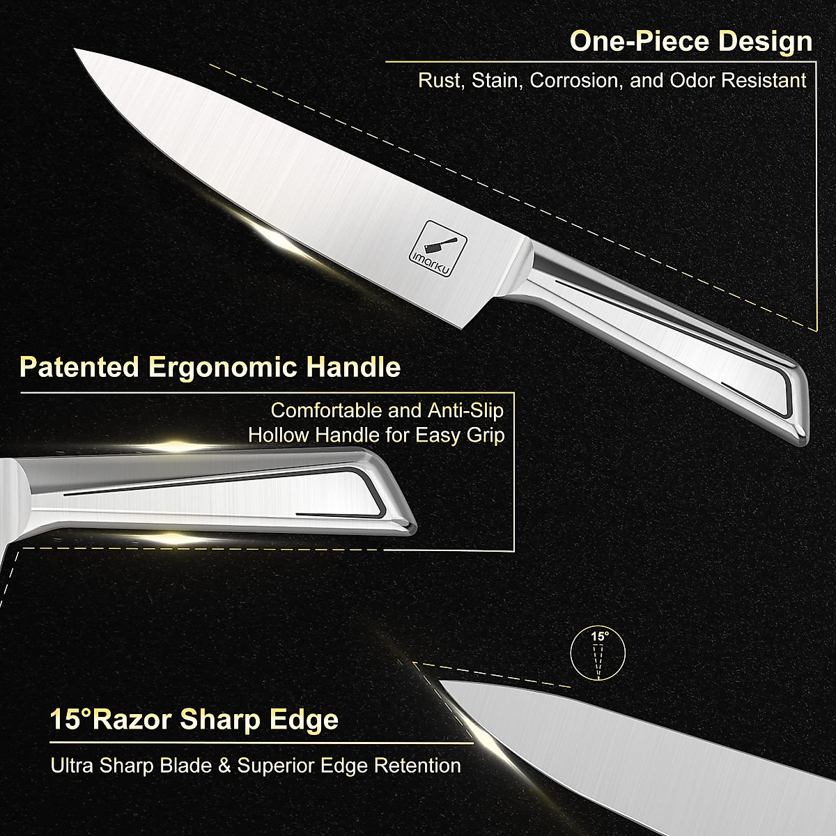 Knife Set, imarku 16 PCS Kitchen Knife Set with Block, High Carbon Stainless Steel Ultra Sharp Knife Block Set with Hollow Handle and Removable Block, Dishwasher Safe Kitchen Knives