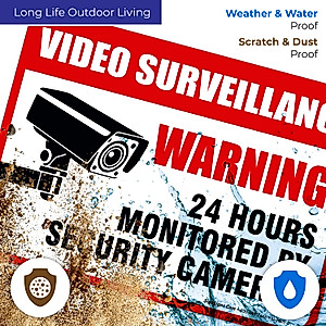 Sigo Signs 24 Hour Video Surveillance Sign, 6 Pack, 4 Mil Sleek Vinyl Decal Stickers Weather Resistant Long Lasting UV Protected and Waterproof Made in USA