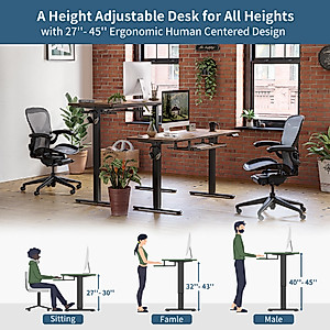 BANTI 40" x 24" Height Adjustable Electric Standing Desk with Keyboard Tray, Sit Stand up Desk with Splice Board, Black Frame/Rustic Brown Top