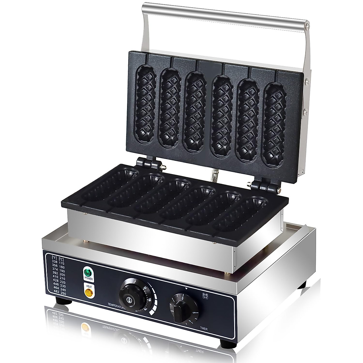 Commercial Corn Dog Waffle Maker 1600W Lolly stick waffle Maker 6 Slice Non-Stick Stainless Steel Corn Hot Dog Waffle Iron with Temp and Time Control, for Restaurant Bakery Snack Bar Family