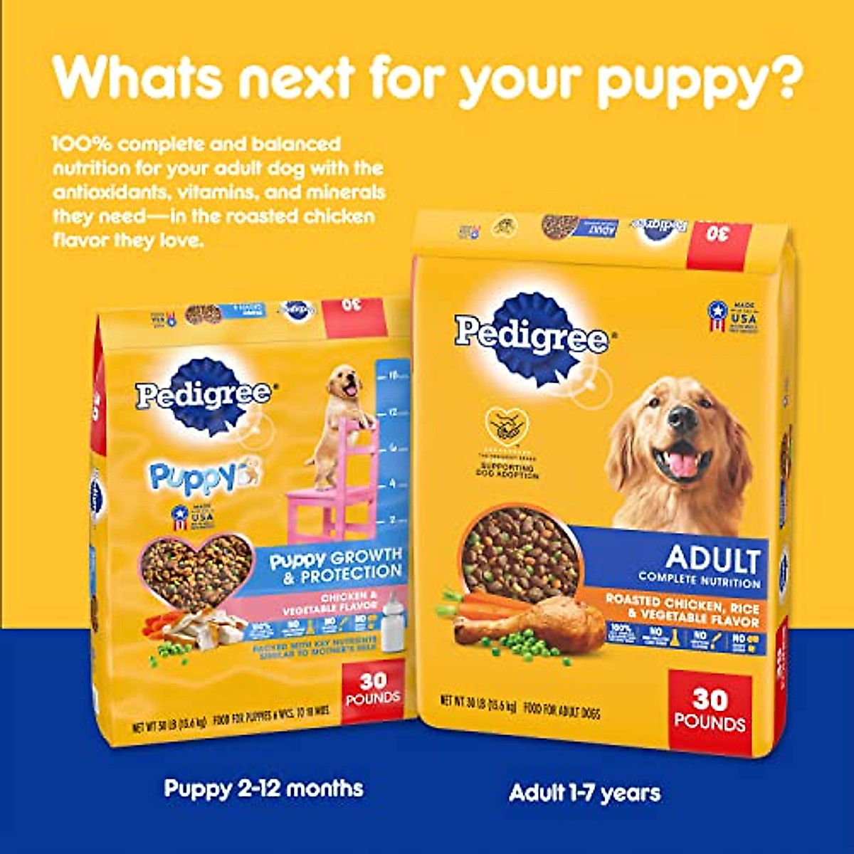 Pedigree Puppy Growth & Protection Dry Dog Food Chicken & Vegetable Flavor, 30 lb. Bag