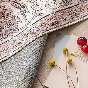 Fashriend Doria Machine Washable Area Rug 3'6''×5'6'' Non-Slip Foldable for Living Room Bedoom Kitchen Boho Bohemian Vintage Persian Pink