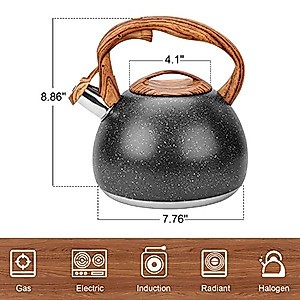 Foedo Tea Kettle, 2.7 Quart Whistling Tea Kettle Stovetop, Tea Pots for Stove Top Food Grade Stainless Steel with Wood Pattern Handle, Grey Teapot