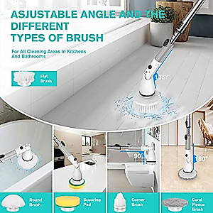 Electric Spin Scrubber, Cordless Electric Cleaning Brush with 5 Replaceable Brush Heads Adjustable Extension Handle, Power Shower Scrubber for Tub, Tile, Floor, Sink and Glass