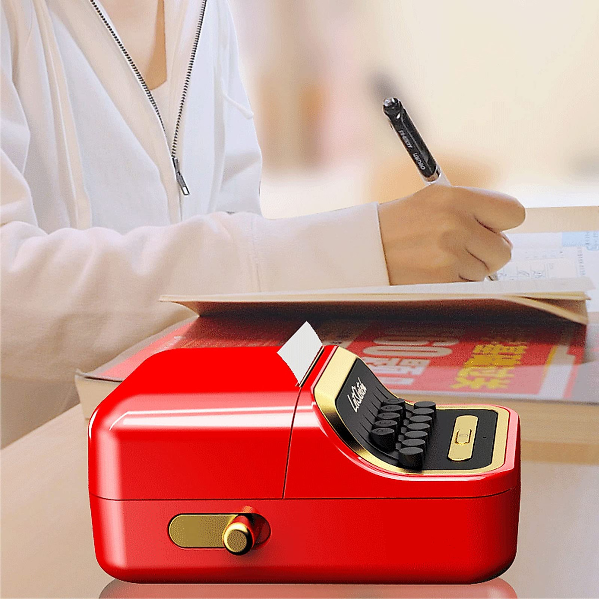 LetSketch Label Maker, Portable Bluetooth Thermal Label Printer Compatible with Android & iOS for Clothing, Retail, Mailing Address, Barcode, with 4 Roll 40 x 30mm Label (Red)