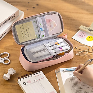 CICIMELON Durable Pencil Case Big Storage Pen Pouch Bag for School Supplies Office College Teen Girls Adults, Pink